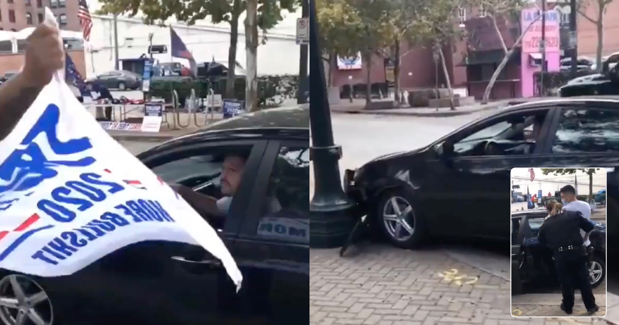 Trump Hater Spits on Flag, Stomps on Gas Pedal, Crashes Into Light Post ...