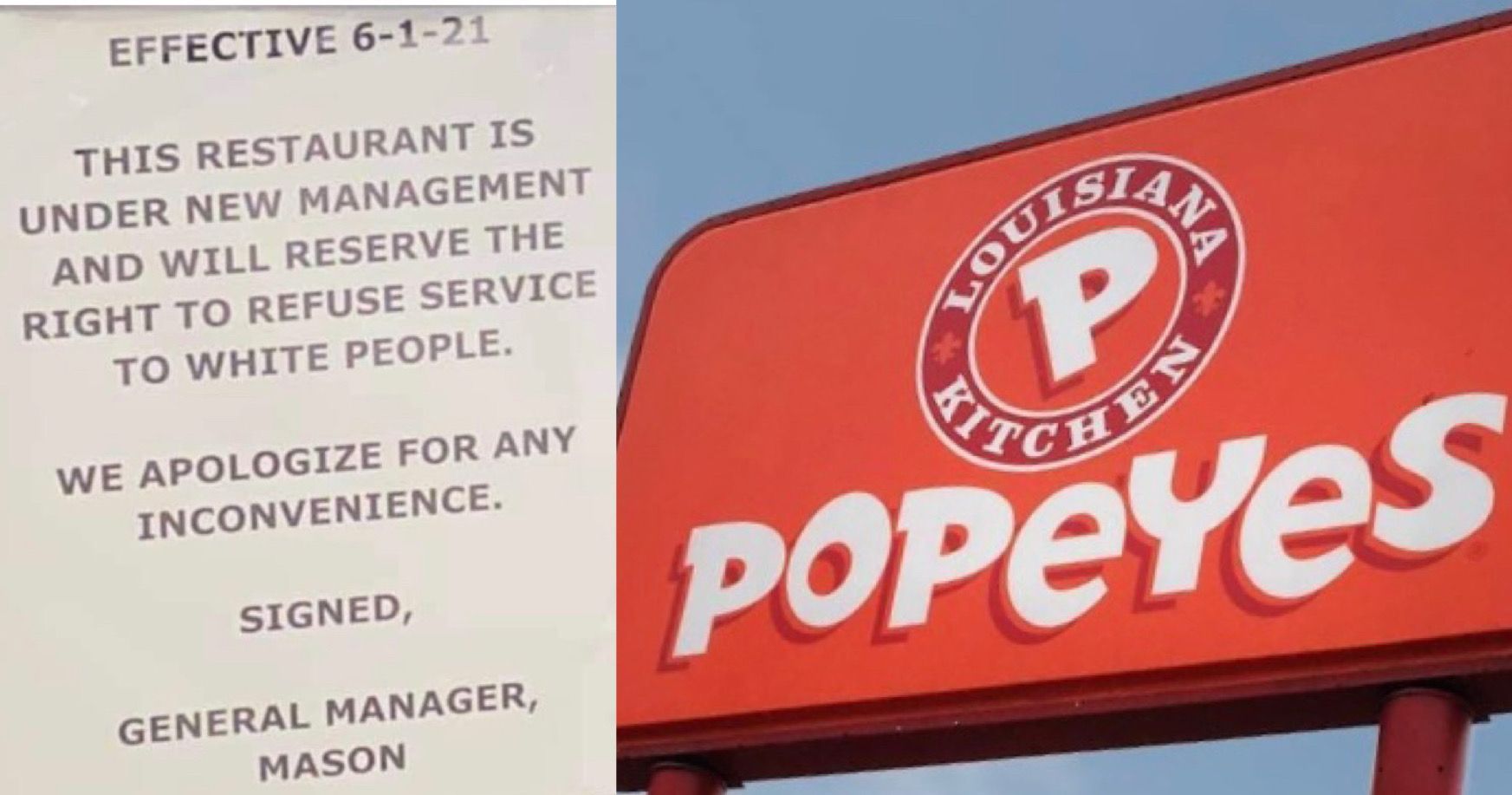 Anti-White Sign at Missouri Popeyes Restaurant Under Investigation ...