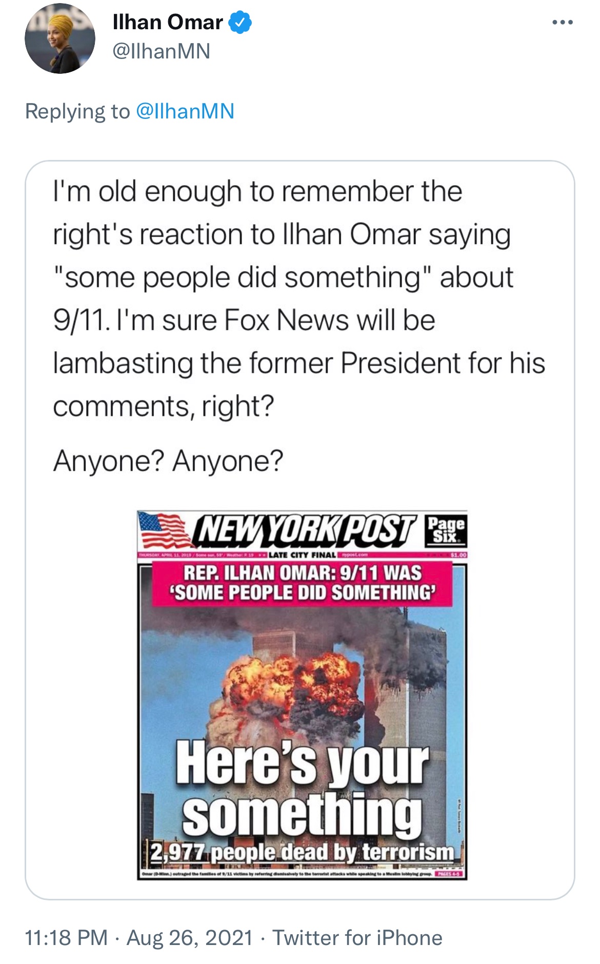 Ilhan Omar Plays Victim Over Bizarre 9/11 Comments in Now Deleted Tweet ...