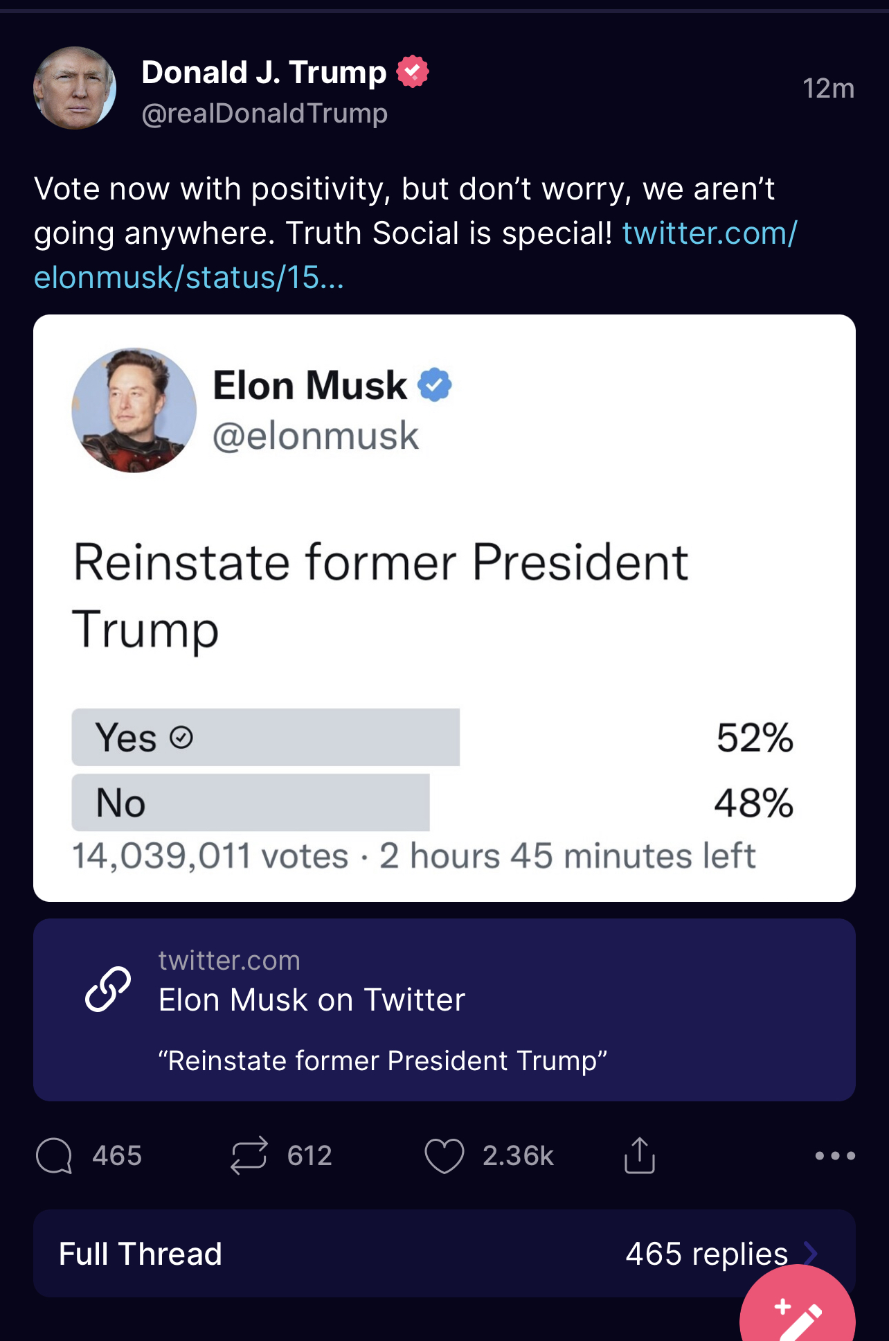 Donald Trump Wins Elon Musk’s Poll Asking if he Should be Reinstated to ...